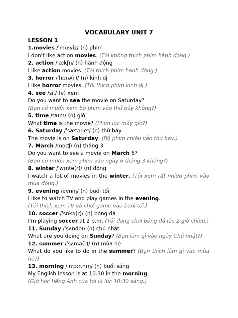 Vocabulary Unit 7 | PDF