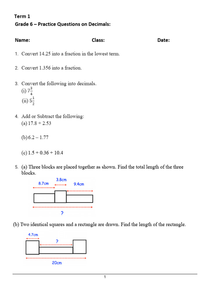 Grade 6 Decimal Practice Questions | PDF
