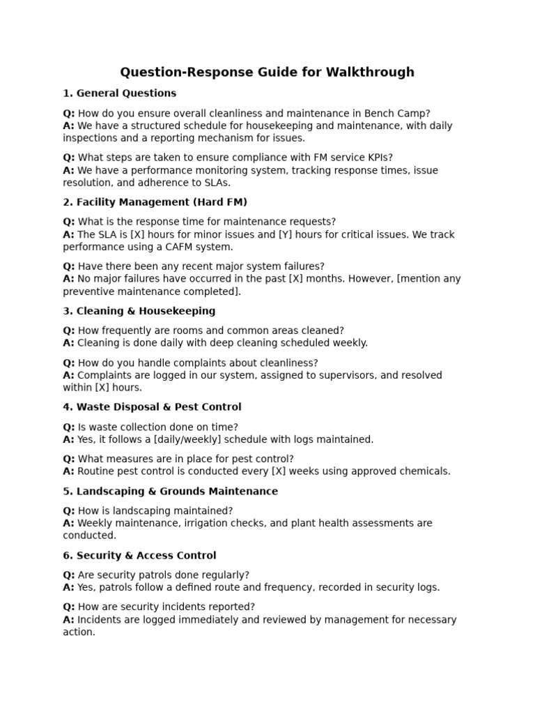 Question-Response Guide For Walk Through | PDF