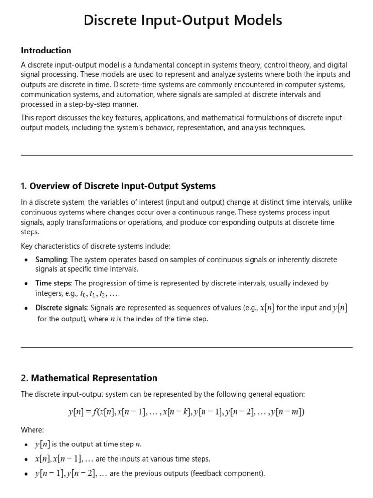 Discrete Input-Output Models | PDF | Control Theory | System Discrete Input-Output Models | PDF | Control Theory | System