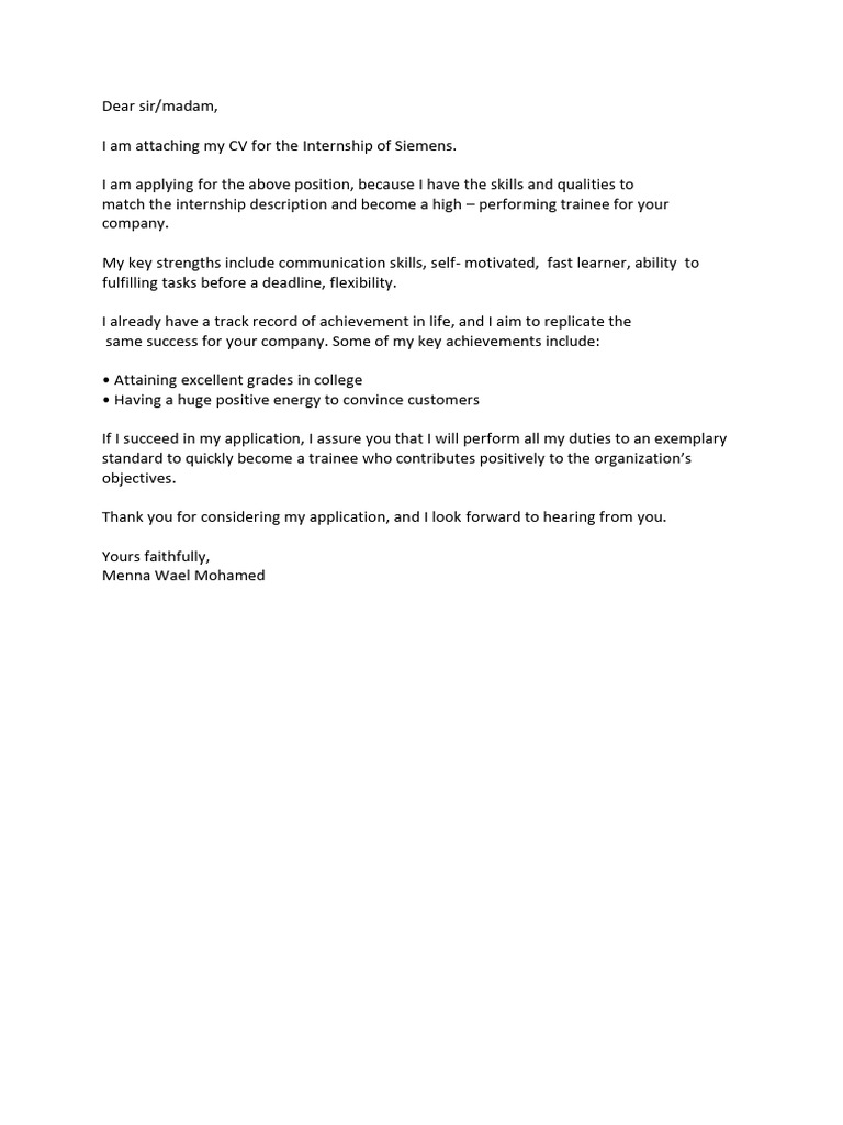 Cover Letter ( Siemens ) | PDF