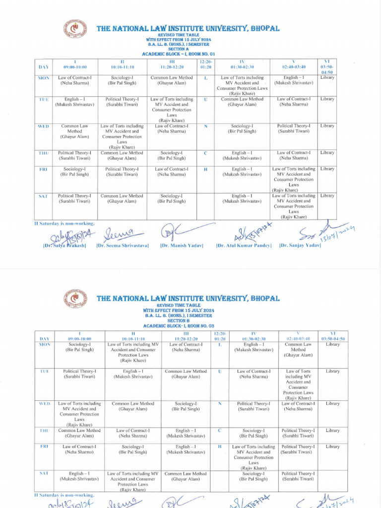 Updated Time Table | PDF