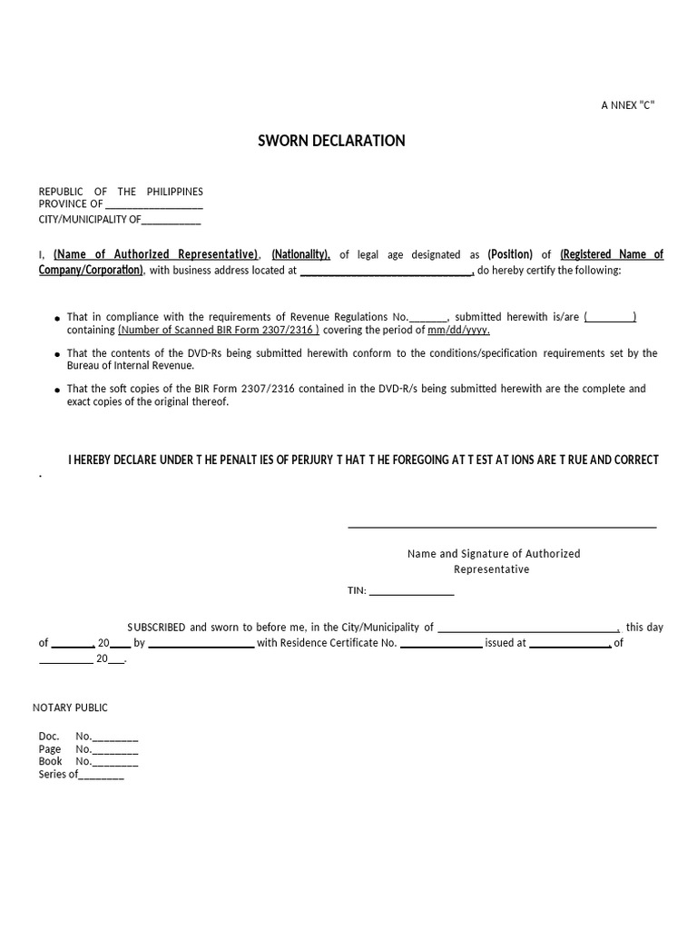 Bir Form 2316 Sworn Declaration | PDF