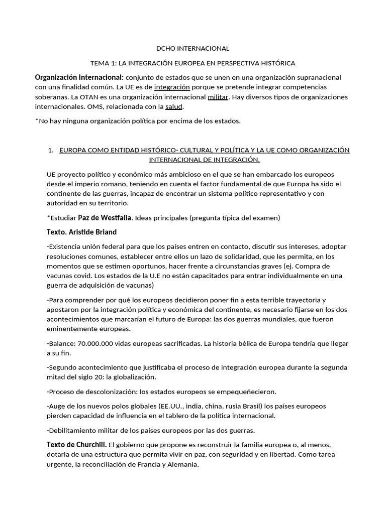 Dcho Internacional. Tema 1 | PDF | tratado de Maastricht | Unión Europea