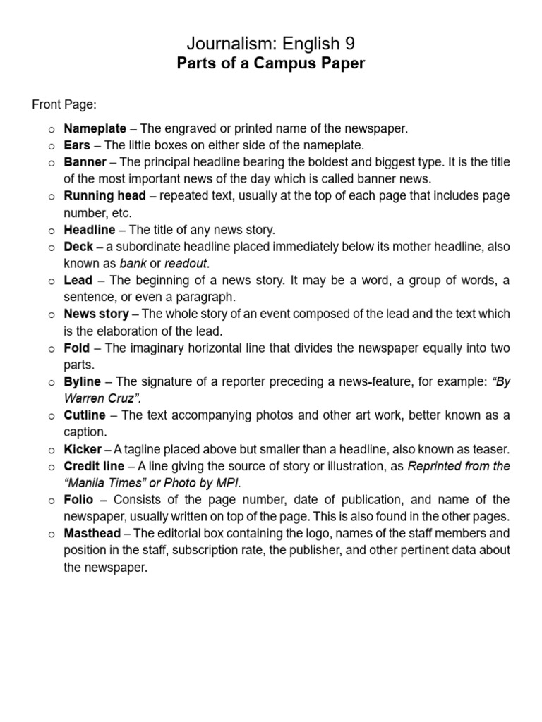 Parts-of-a-Campus-Paper-Eng-9 | PDF