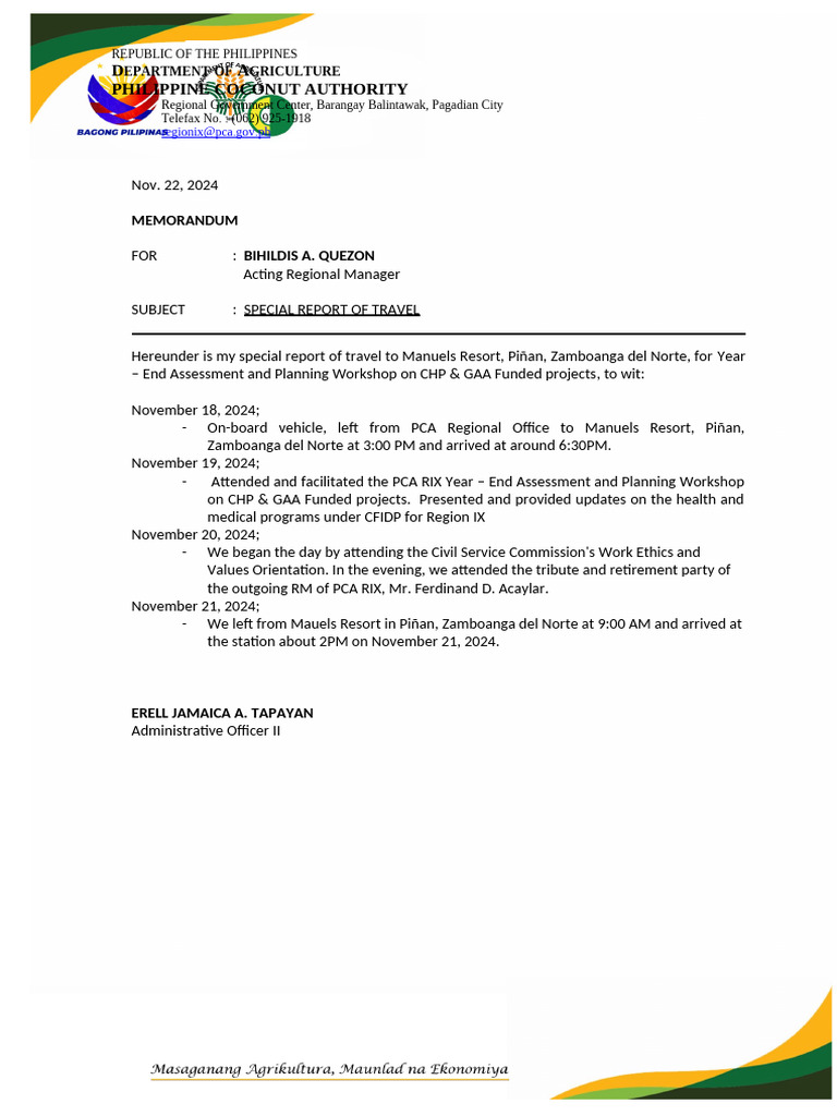 Special Travel Report Pca Workshop 2024 Pdf