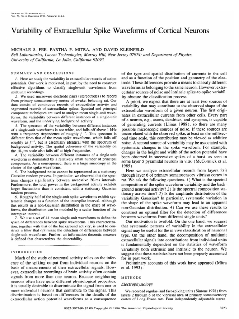 03-Variability of Extracellular Spike Waveforms of Cortical Neurons | PDF | Spectral Density ...