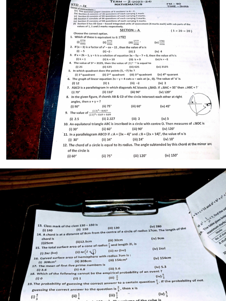 Math Ix Term 2 Pyq | PDF