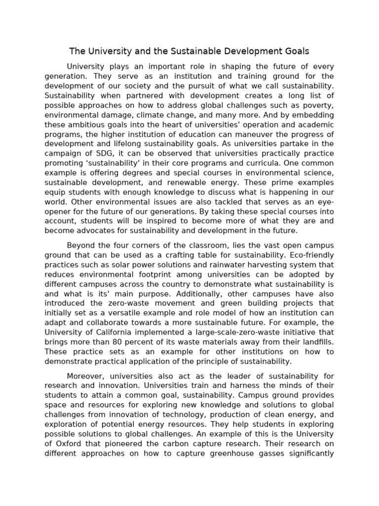 The University and The Sustainable Development Goals | PDF ...