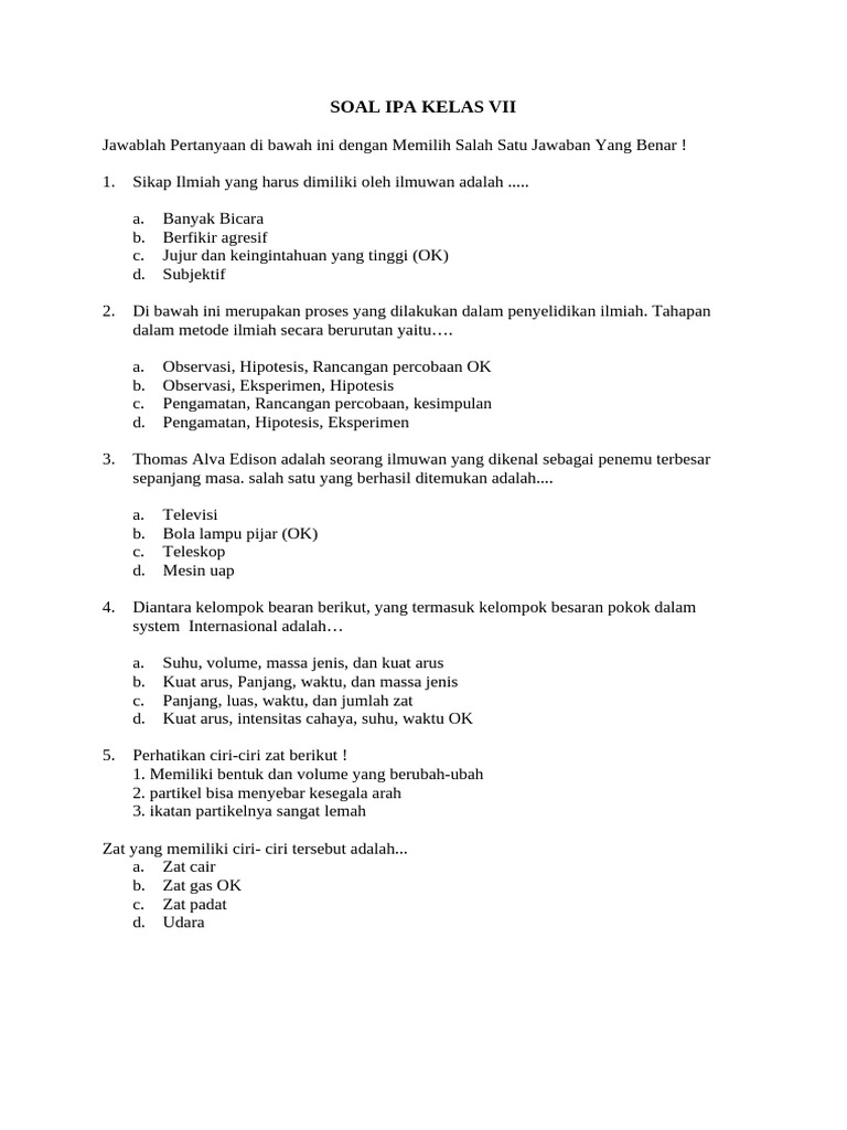 Rahima 2024 Soal Ipa Ganjil Kelas Vii | PDF