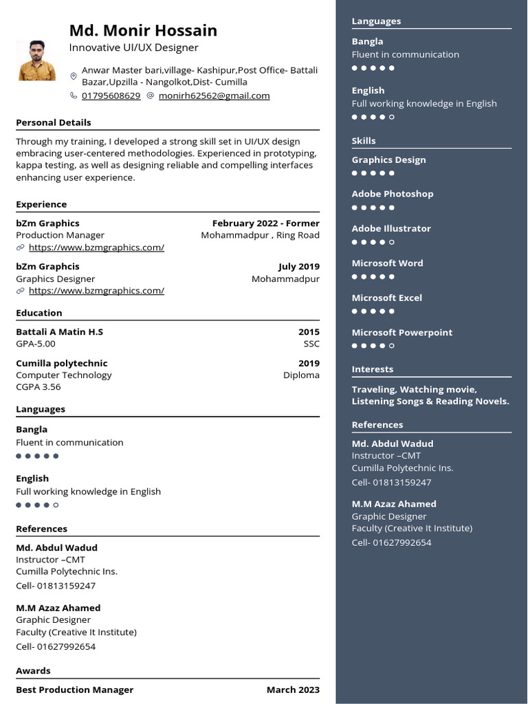 MD Monir Hossain - CV - Ostad - CV - Builder - 2024-11-10 | PDF | Design | Computing
