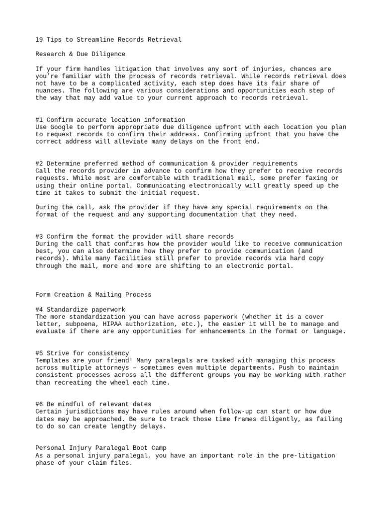 WORK - 19 Tips To Streamline Records Retrieval | PDF