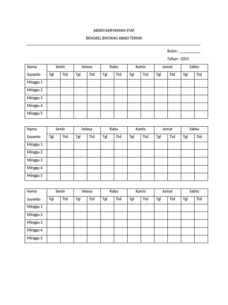 Absen Karyawan Staf | PDF