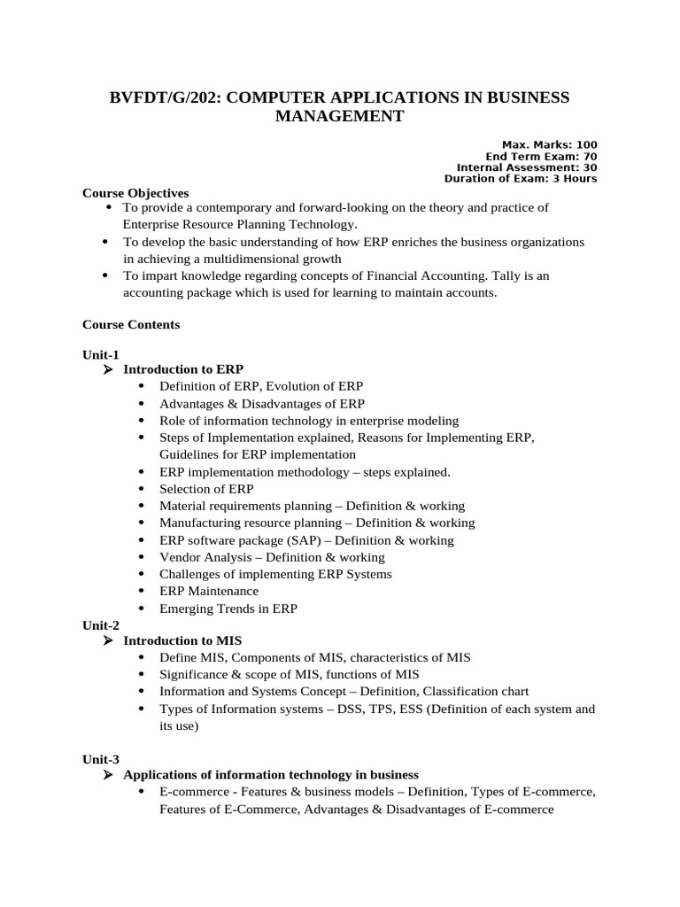 Computer Applications in Business Management | PDF | Enterprise ...
