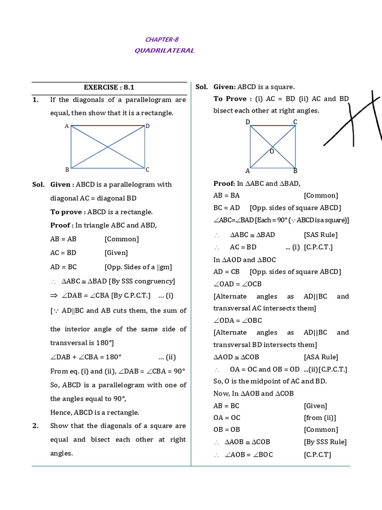 Quadrilaterals Ex8.1 075908 | PDF | Rectangle | Euclidean Plane Geometry