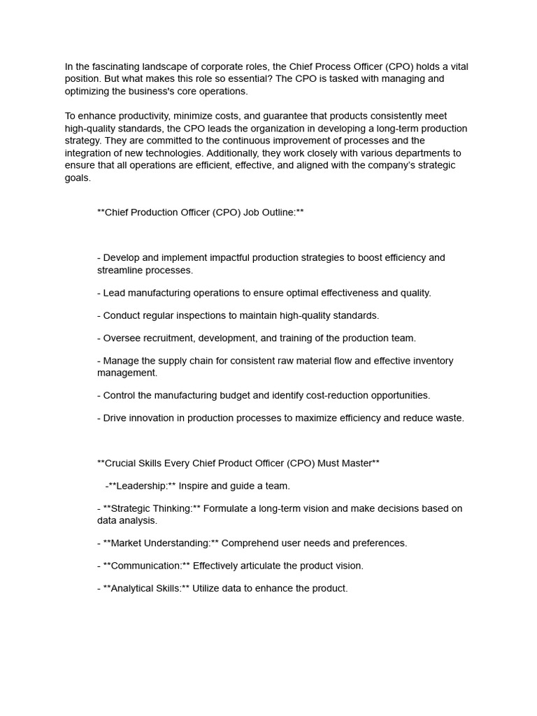 Chief Process Officer Role Overview | PDF