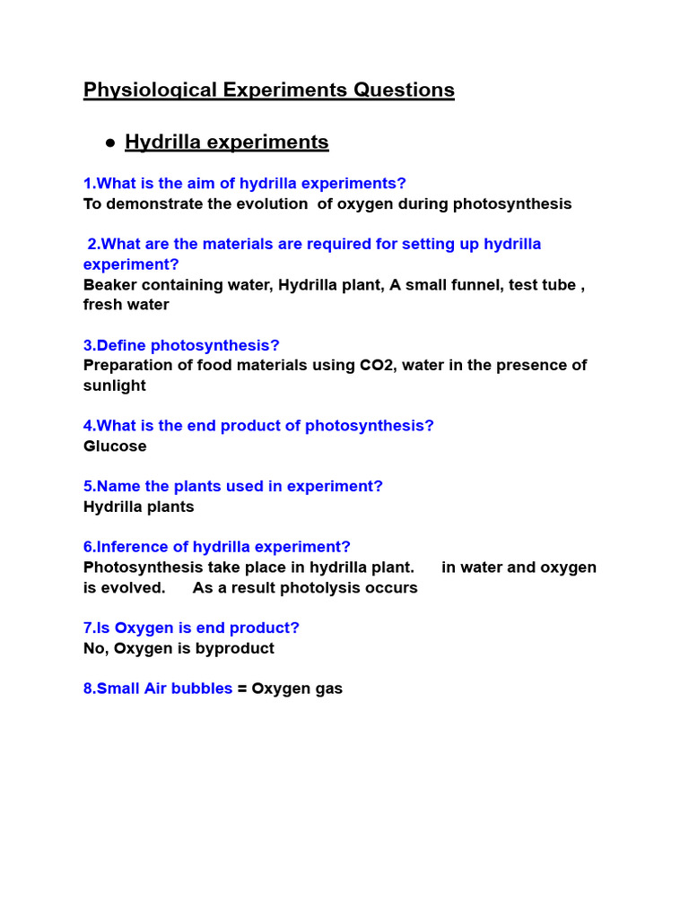 Physiological Experiment | PDF
