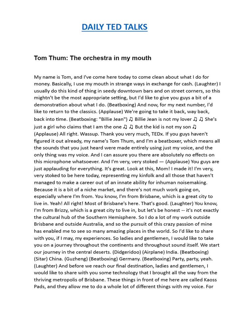 The Orchestra in My Mouth. @daily - Ted - Talks | PDF