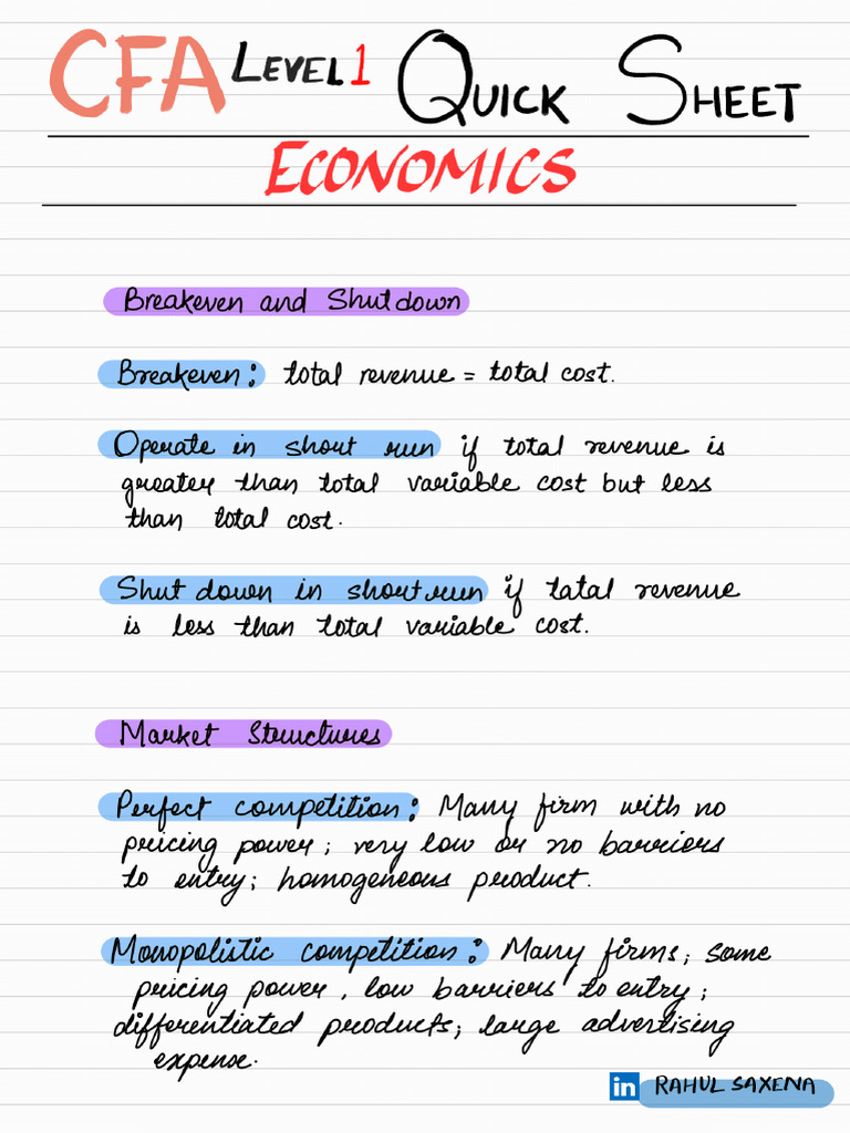 CFA Level 1 Quick Sheet (Economics) | PDF