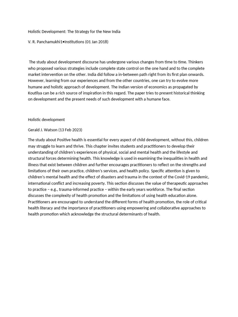 Holistic Development Strategies for India | PDF
