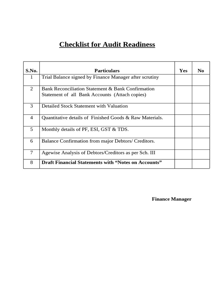 Checklist For Audit Readiness 2022 23 Pdf