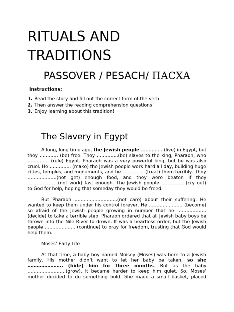 Rituals and Traditions Passover - The Story of Moses - Past Simple and ...
