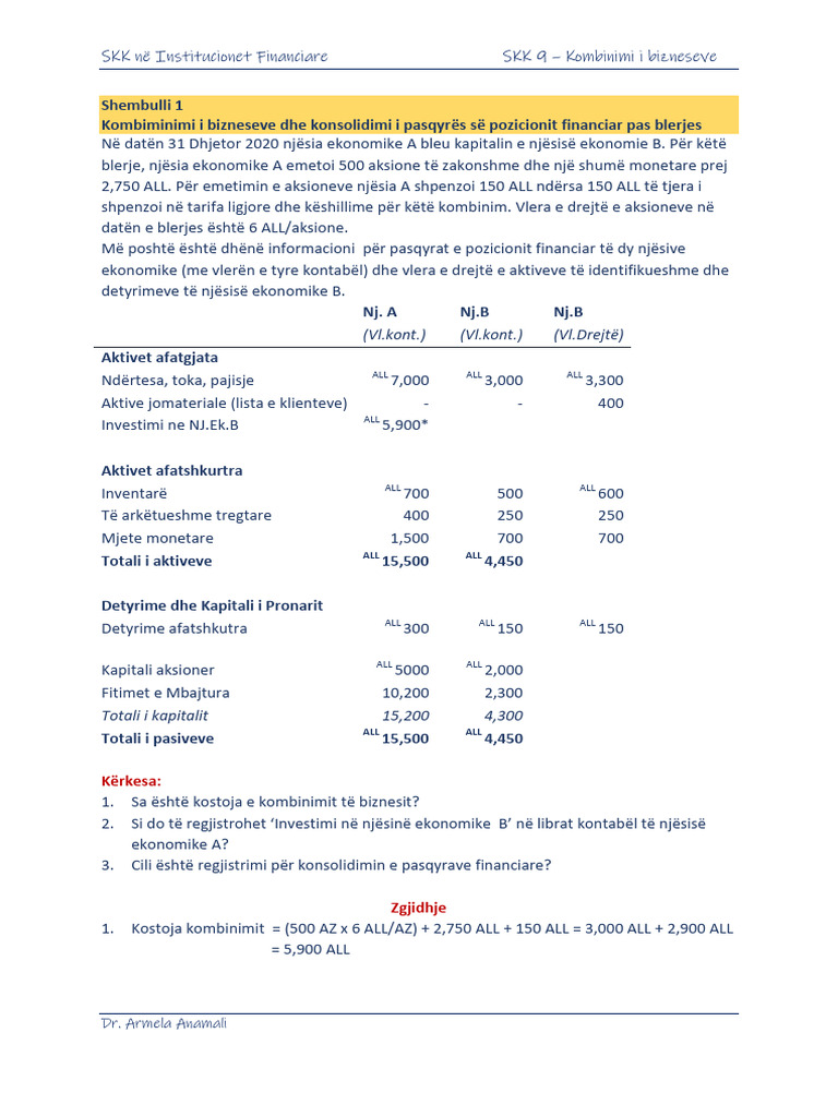SKK 9 - Shembuj Per Konsolidimin e Pasqyrave Financiare | PDF