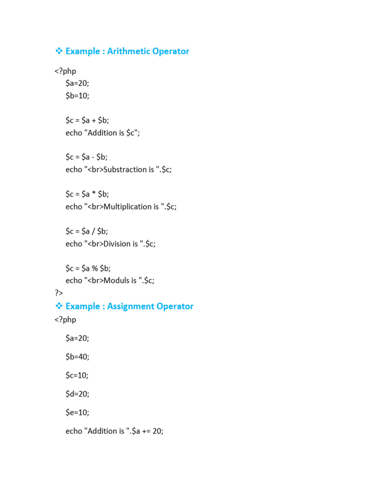 PHP Operators and Control Structures Guide | PDF | Parameter (Computer Programming) | Scope ...