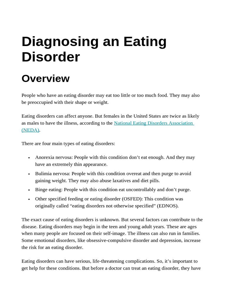 Diagnosing An Eating Disorder | PDF | Eating Disorder | Mental Disorder