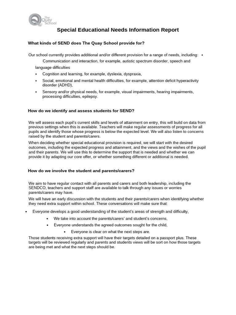 SEN Information Report September 2024 | PDF | Attention Deficit ...