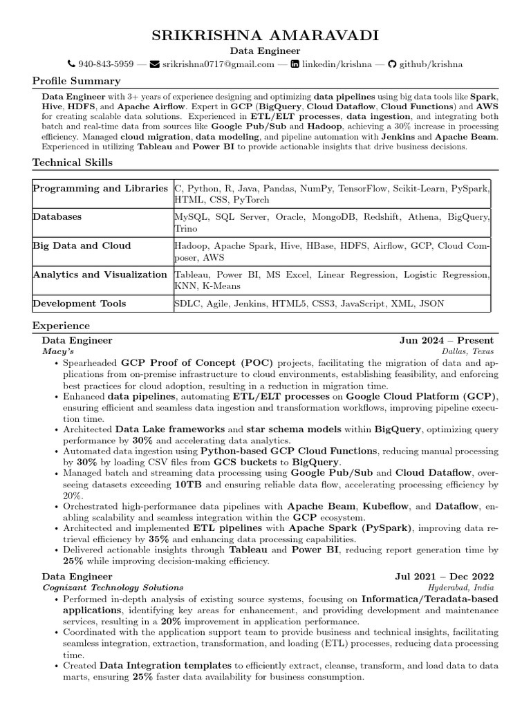 Srikrishna_Amaravadi | PDF | Apache Spark | Cloud Computing