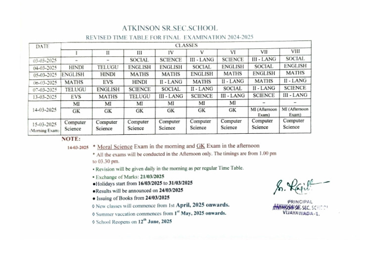 Revised Final Exam Time Table | PDF