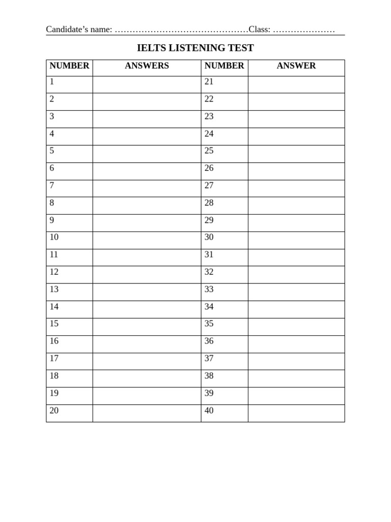 Answer Sheet of Ielts Tests | PDF