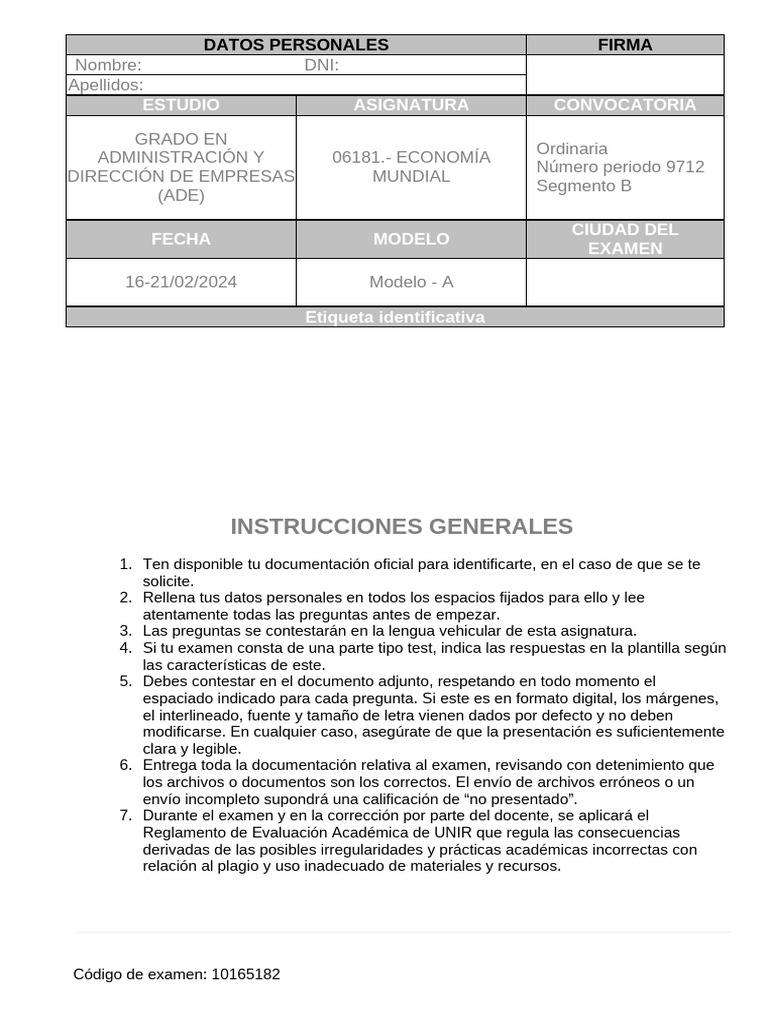 Examen Economia Mundial Unir | PDF | La inversión extranjera directa | Tipo de cambio