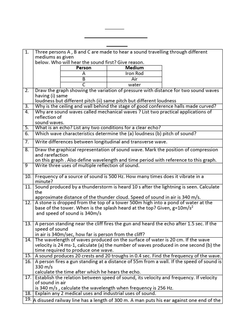 Sound Revision Worksheet | PDF | Sound | Waves