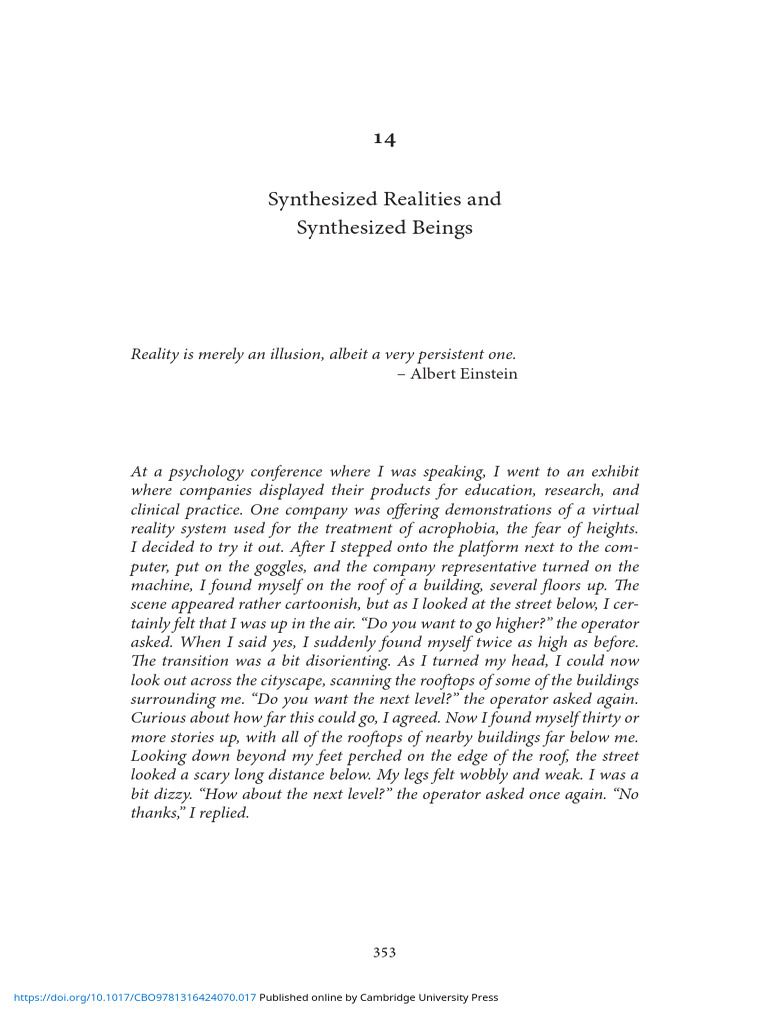 Synthesized Realities and Synthesized Beings | PDF | Reality | Mind