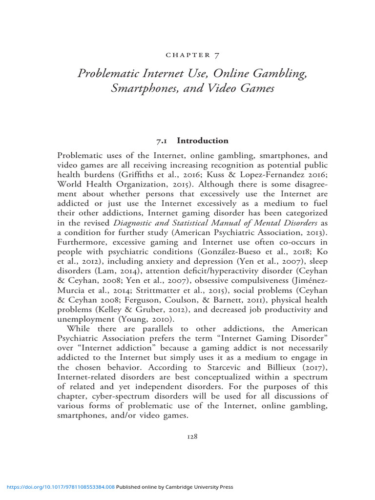 Problematic Internet Use Online Gambling Smartphones and Video Games ...