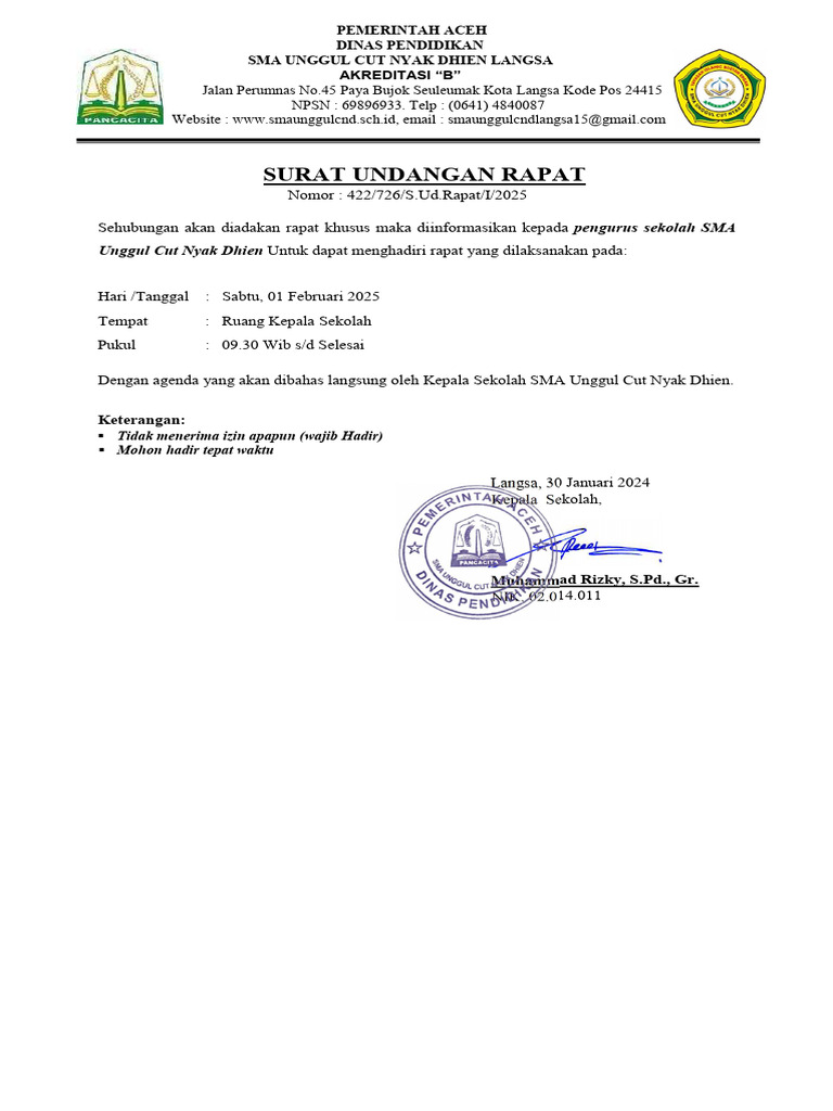 Surat Undangan Rapat Internal Februari 2025 | PDF