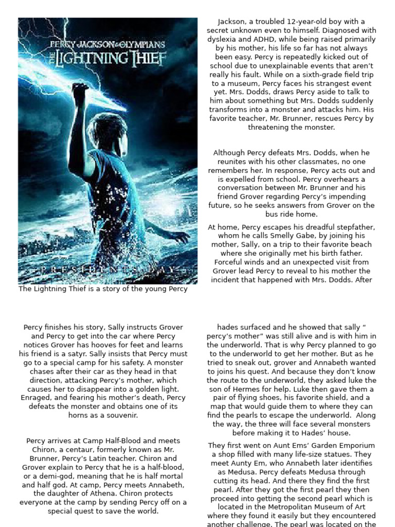 Percy Jackson: The Lightning Thief Summary | PDF | Hades