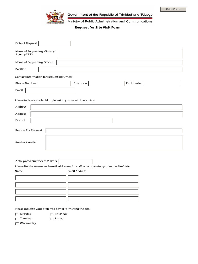 Request for Site Visit Form 2017 | PDF