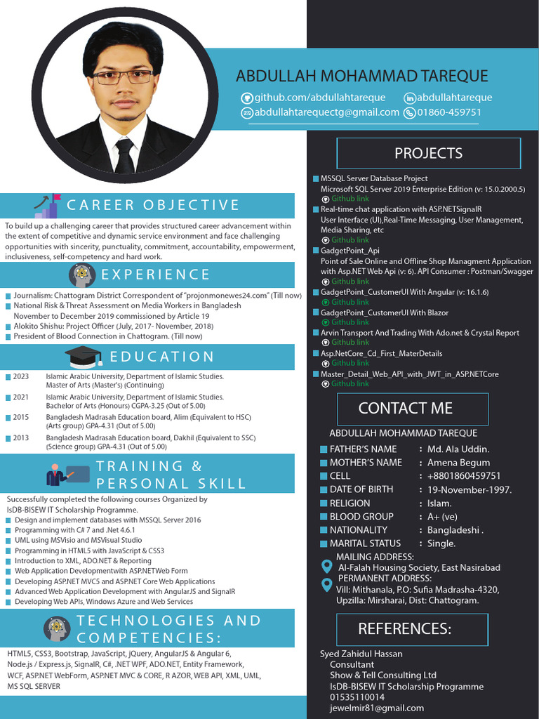 Resume of Abdullah Mohammad Tareque - Abdullah Tareque | PDF | Microsoft Sql Server | Angular Js