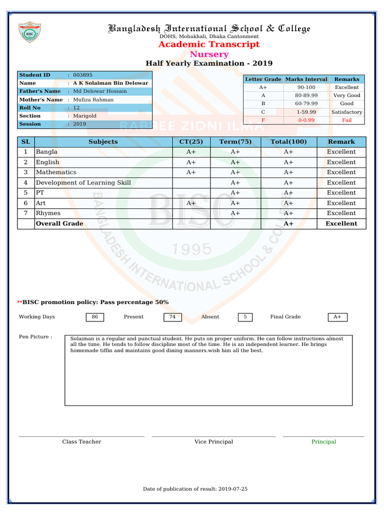 Academic Transcript: Nursery | PDF | Learning