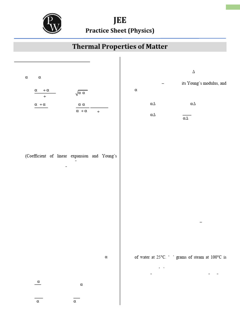 JEE Physics Practice: Thermal Properties | PDF | Thermal Expansion | Heat Capacity