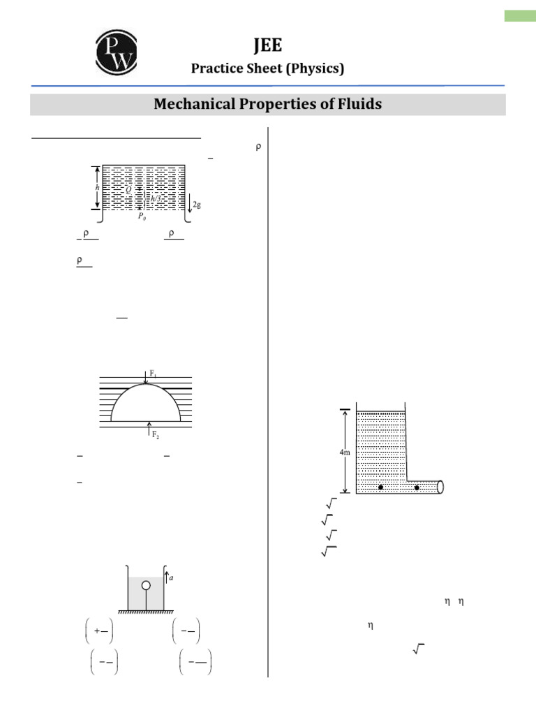 Practice Sheet Prayas JEE 2024 Mechanical Properties of Fluids - (Part-1) - Rajat Sir - Vijay ...