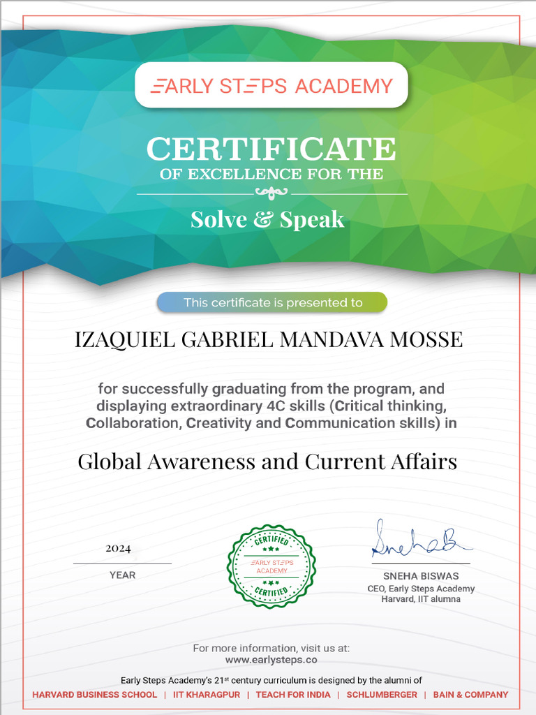 Certificate For IZAQUIEL GABRIEL MANDAVA MOSSE | PDF