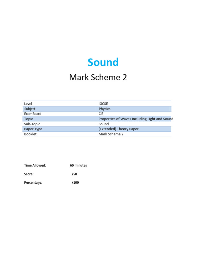 34.2 Sound CIE IGCSE Physics Ext Theory Ms | PDF | Sound | Waves