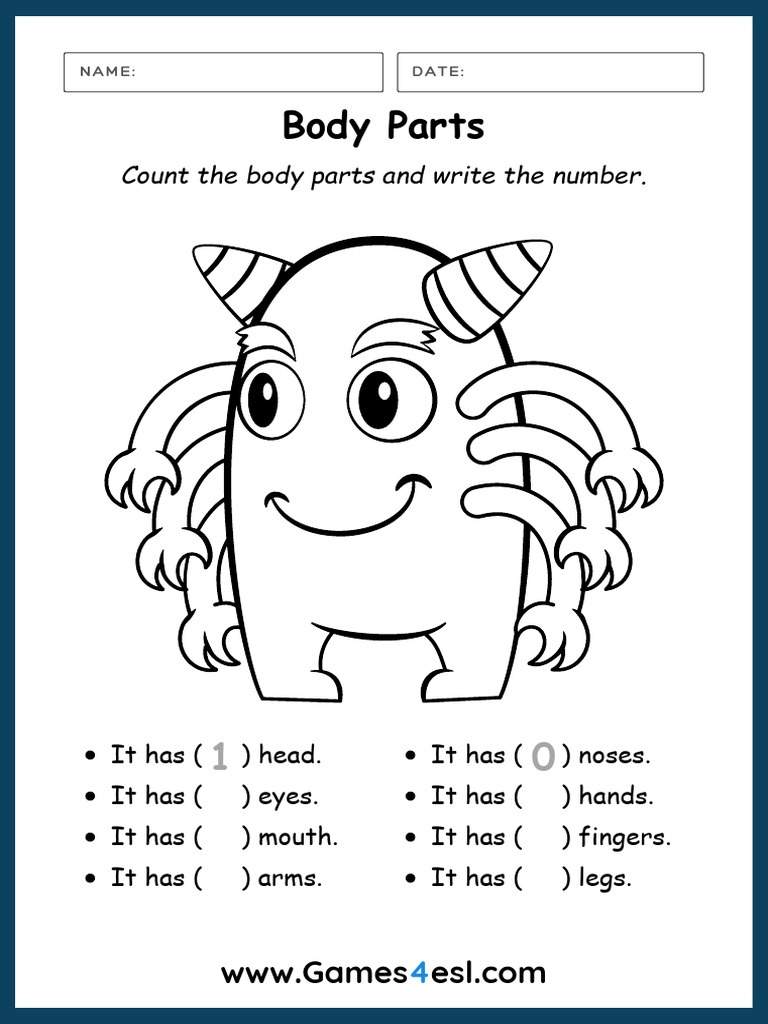 Body Parts Worksheets 10 | PDF