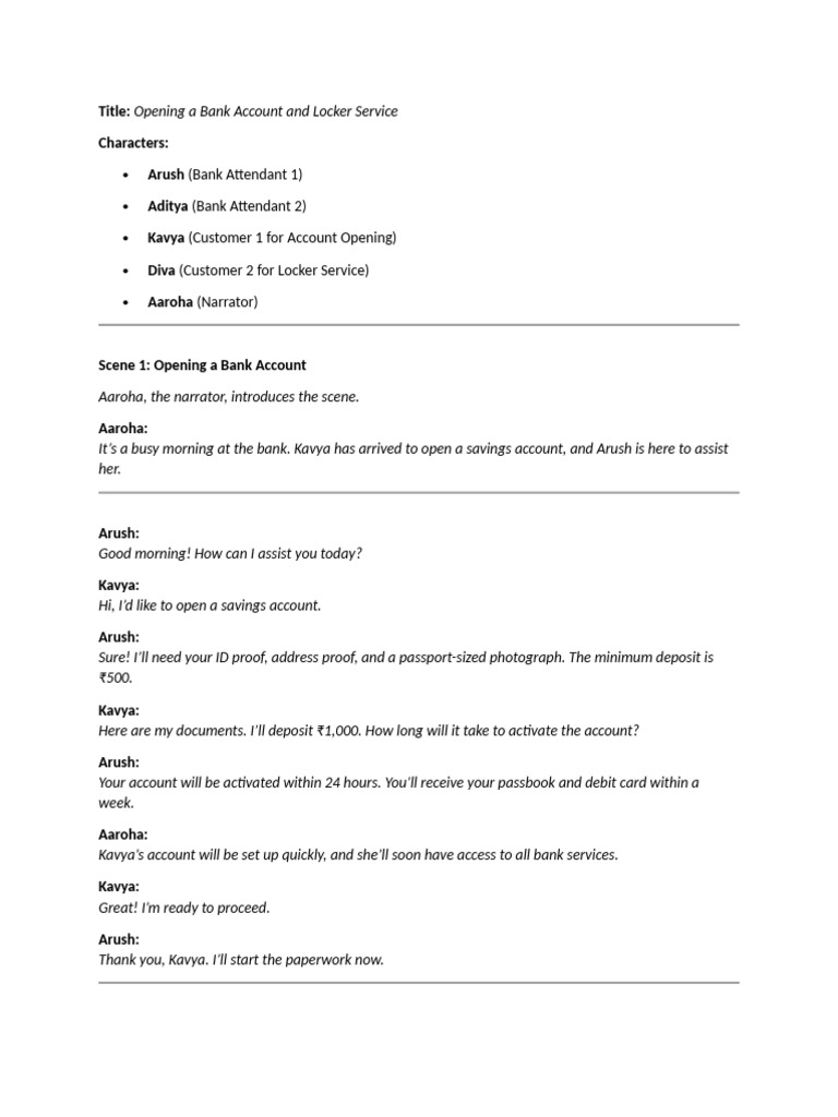Bank Account and Locker Setup Guide | PDF
