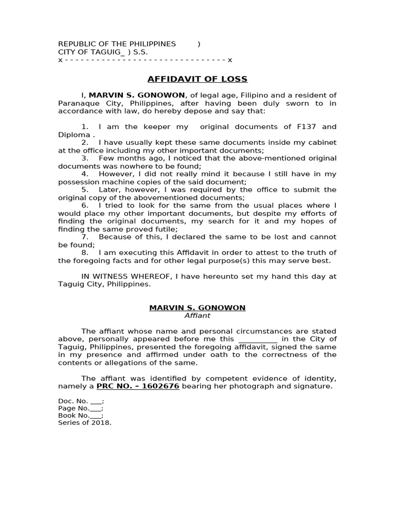 Affidavit of loss | PDF