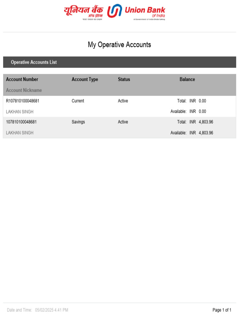 OpAccountSummaryUX305 02 2025 | PDF